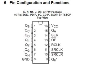 SN74HC595 8-bit, SIPO shift register